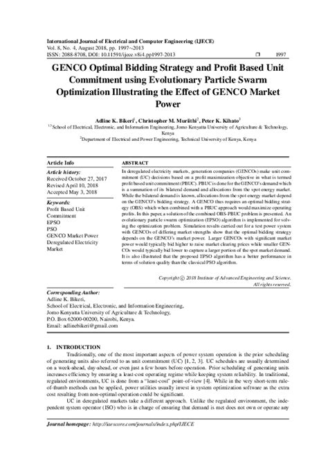 pdf genco optimal bidding strategy and profit based unit commitment