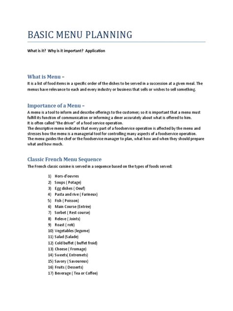 Basic Menu Planning Pdf Menu Foods