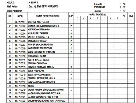 Download Gratis Format Absensi Siswa Pegangan Guru Excel Contoh Surat