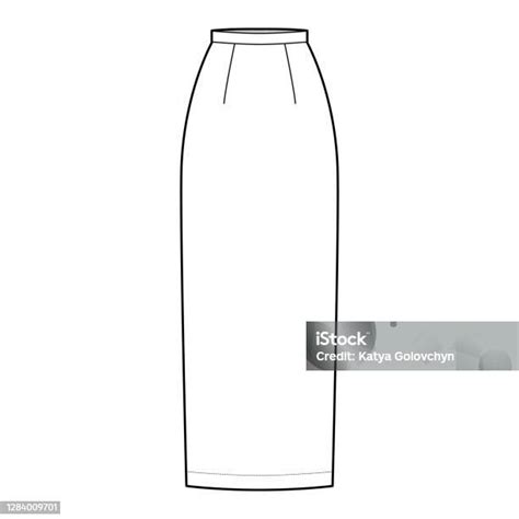 스커트 맥시 펜슬 풀림 실루엣 기술 패션 일러스트 백 슬릿 바닥 발목 길이 플랫 하부 0명에 대한 스톡 벡터 아트 및 기타 이미지 0명 검은색 공란 Istock