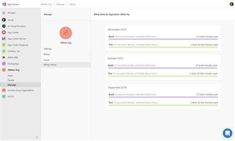 display billing history for services · issue 8 · microsoft appcenter