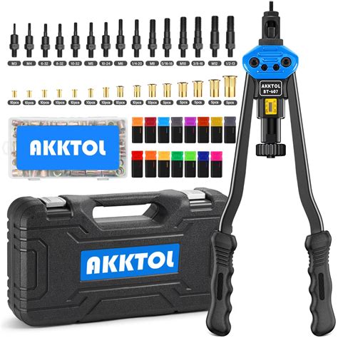 Akktol Rivet Nut Tool Kit 16 Rivnut Tool Kit With 15 Metric And Sae Mandrels 125 Pcs Rivet