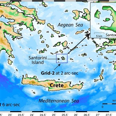 the two level nested bathymetric grids with resolutions of 2 arc sec