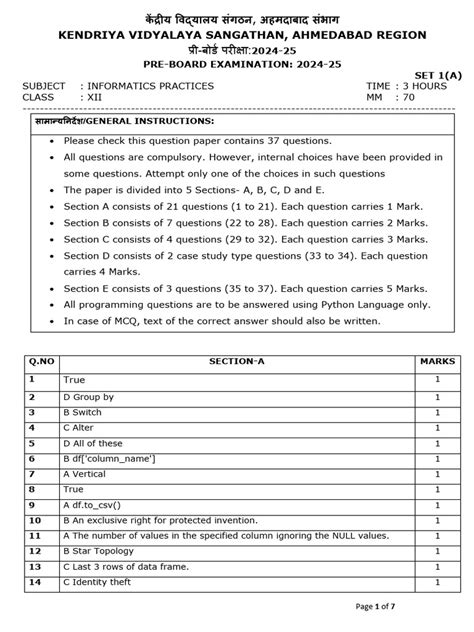 Informatics Practices Name Xii Ms Pb 2024 25 Set 1a Pdf World Wide Web Internet And Web