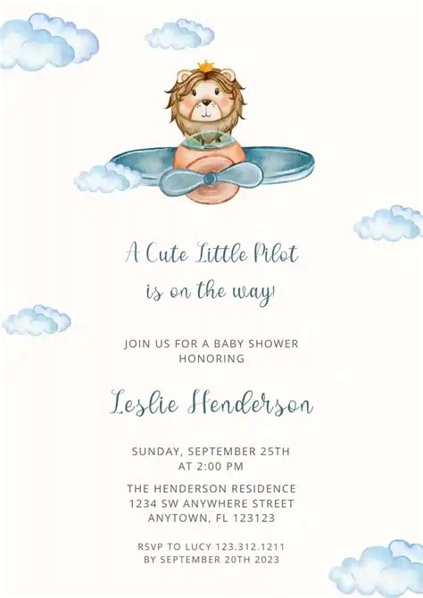 귀여운 작은 조종사 무료 베이비 샤워 초대장 템플릿 Invitanku