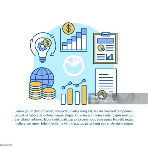 이코노미 아티클 페이지 벡터 템플릿입니다 경제 발전 브로셔 잡지 선형 아이콘과 텍스트 상자소책자 디자인 요소 인쇄 디자인 텍스트