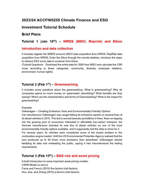 Tutorial Schedule Pdf Risk Corporate Social Responsibility