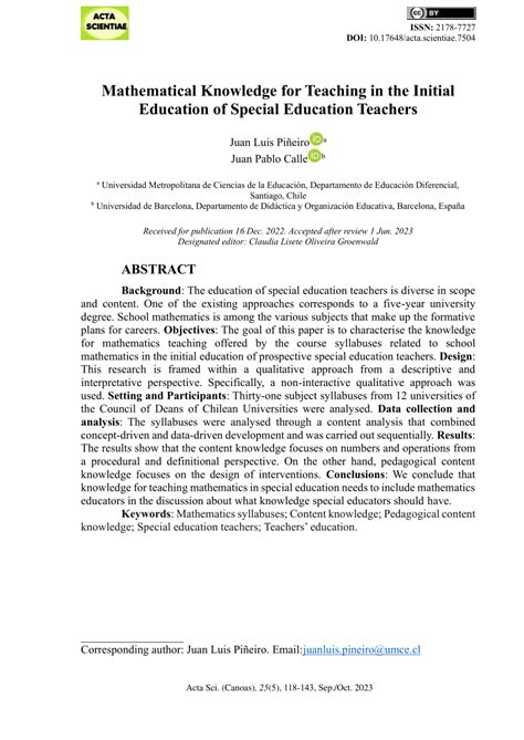 Pdf Mathematical Knowledge For Teaching In The Initial Education Of