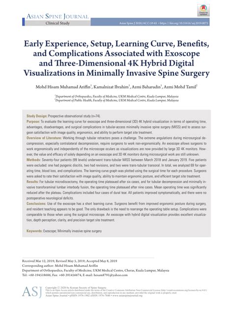 PDF Exoscope In Minimally Invasive Spine Surgery Asian Spine Journal