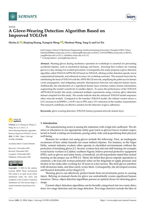 Pdf A Glove Wearing Detection Algorithm Based On Improved Yolov8