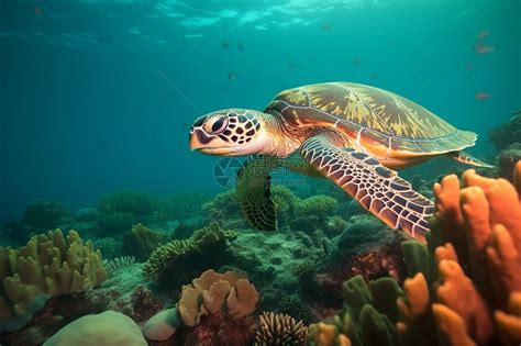 海洋中的绿海龟高清图片下载 正版图片 摄图网