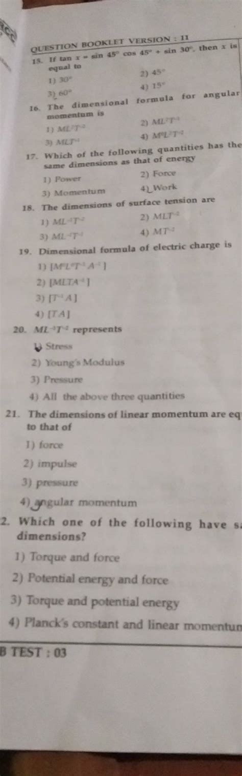 The Dimensions Of Linear Momentum Are Eq To That Of Filo
