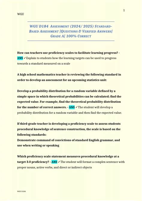 Wgu D184 Assessment 2024 2025 Standard Based Assessment Questions And Verified Answers Grade