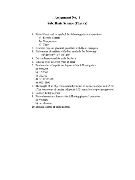 Assignment No 1 Physics Pdf