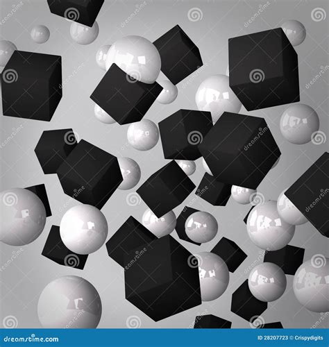Abstract Gray Background Made Of Black Cubes And White Spheres Stock