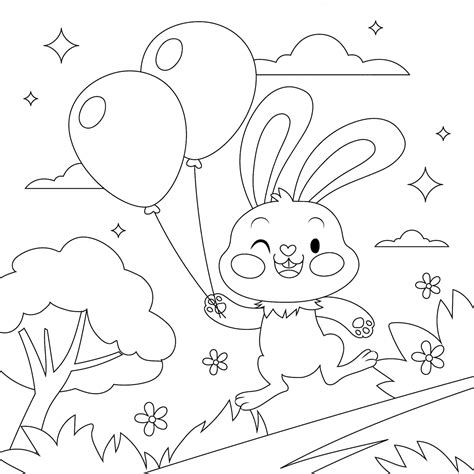손으로 그린 토끼 색칠하기 책 그림 무료 벡터