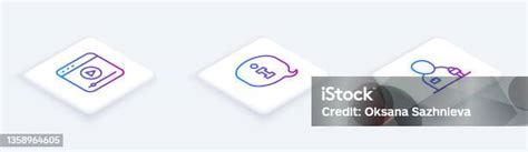 Isometric 라인 라이브 스트림 정보 및 기자 뉴스를 설정합니다 흰색 정사각형 버튼 벡터 3차원 형태에 대한 스톡 벡터