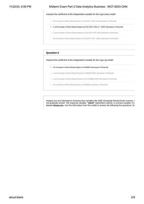 SOLUTION Midterm Exam Part 2 Data Analytics Business MGT 6203 OAN