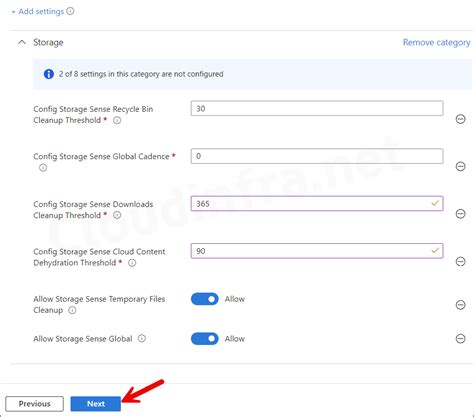 configure storage sense using intune