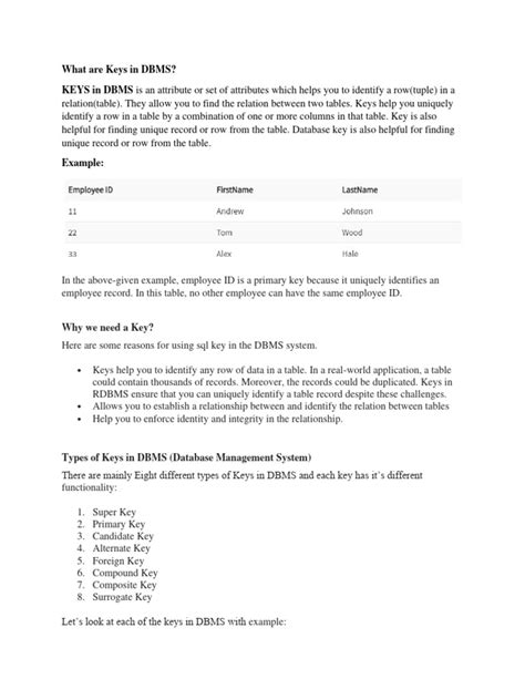 What Are Keys In Dbms Pdf Relational Database Table Database