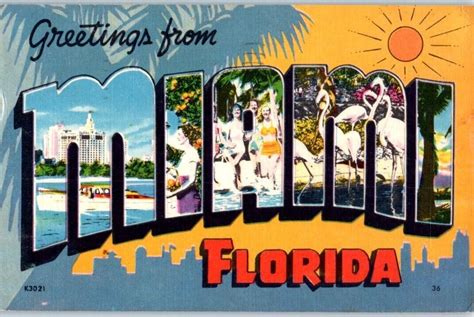 1940s Large Letter Greetings From Miami Florida Postcard United