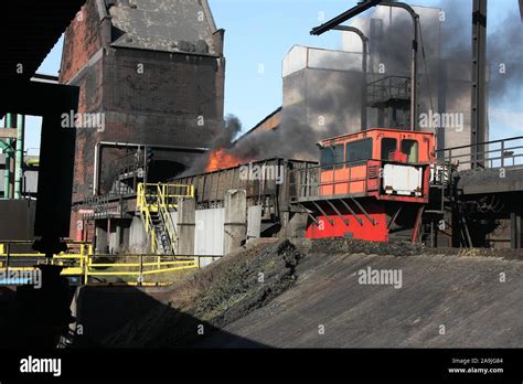 Pushing Hot Coke On A Coke Oven Plant On Large Integrated Steelworks