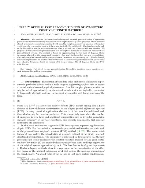 Pdf Nearly Optimal Fast Preconditioning Of Symmetric Positive