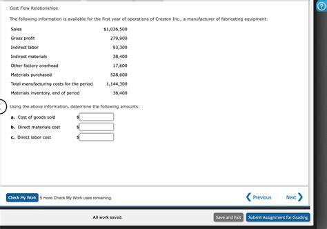 Solved Cost Flow Relationships The Following Information Is Chegg Com