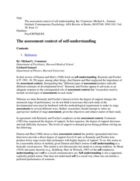 Pdf The Assessment Context Of Self Understanding