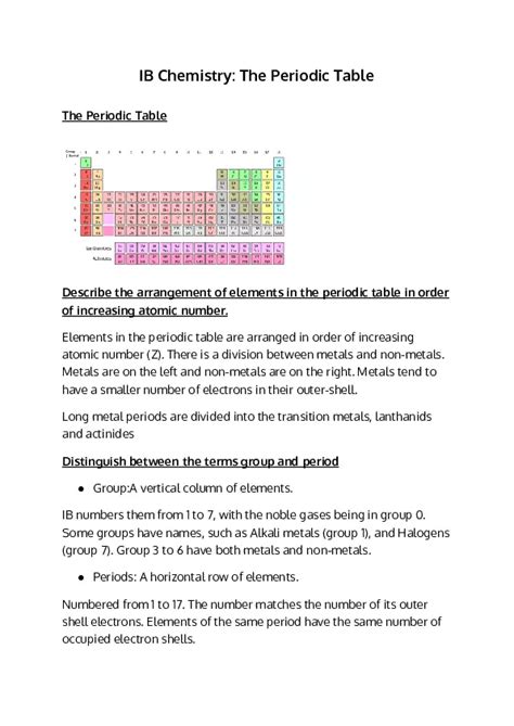 Ib Chemistry The Periodic Table Edubirdie