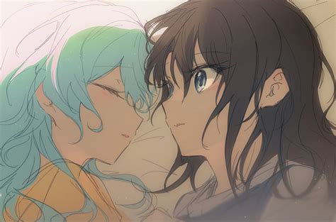 Safebooru 2girls Bang Dream Black Hair Blue Eyes Blue Hair Blush