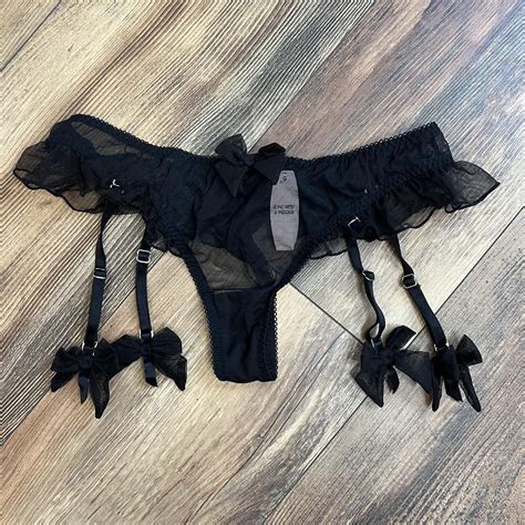 Victorias Secret Black Sheer Nylon Frilly Bow Thong Depop
