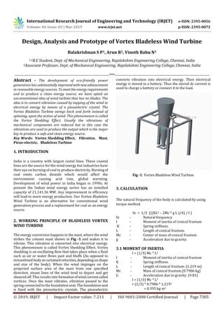 IRJET Design Analysis And Prototype Of Vortex Bladeless Wind Turbine PDF