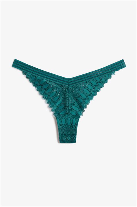 Tanga En Dentelle Gravure Vert Sapin Etam