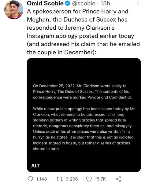 Prince Harry Meghan Markle Respond To Jeremy Clarkson S Apology After