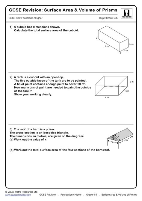 Surface Area And Volume Of Prisms Gcse Questions Gcse Revision Questions