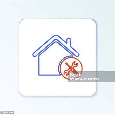 흰색 배경에 격리 된 드라이버와 렌치 아이콘라인 하우스 또는 집 조정 서비스 설정 유지 보수 수리 고정 다채로운 개요 개념 벡터