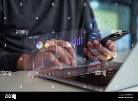 Hands Analyzing Data Digital Dashboards With Charts And Graphs On A
