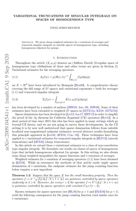 Pdf Variational Truncations Of Singular Integrals On Spaces Of