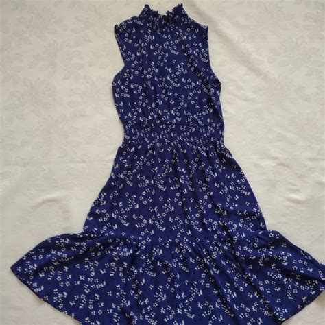 Nanette Lepore Dresses Nanette Lepore Smocked Mock Neck Floral Blue