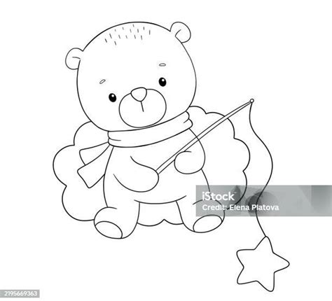 낚싯대에 별과 함께 구름에 귀여운 곰 색칠 공부 책에 대 한 흰색 배경에 고립 된 선 손으로 그린 그림 0명에 대한 스톡 벡터 아트 및 기타 이미지 Istock