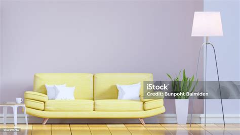 노란 소파 거실 로즈 핑크 컬러 벽과 나무 바닥 최소한의 소박한3d 렌더링 0명에 대한 스톡 사진 및 기타 이미지 0명 3차원 형태 가구 Istock