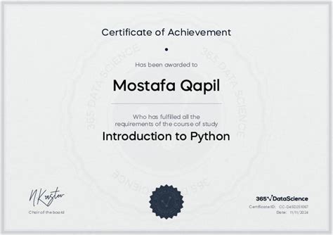 Mostafa Qapil On Linkedin Certificate Of Achievement Introduction To Python 365 Data Science