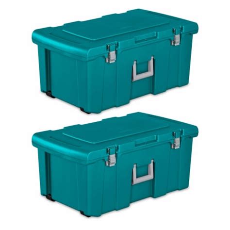 Sterilite Footlocker Stackable Storage Bin Wlatching Lid And Wheels 2 Pack Teal 2 Piece Kroger