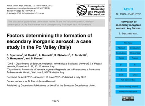 Pdf Factors Determining The Formation Of Secondary Inorganic Aerosol