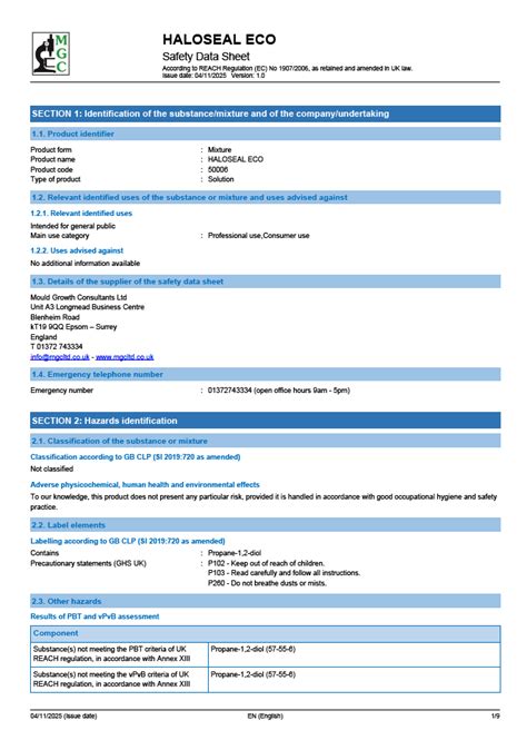 Safety Data Sheets Mgc Fungicidal Products