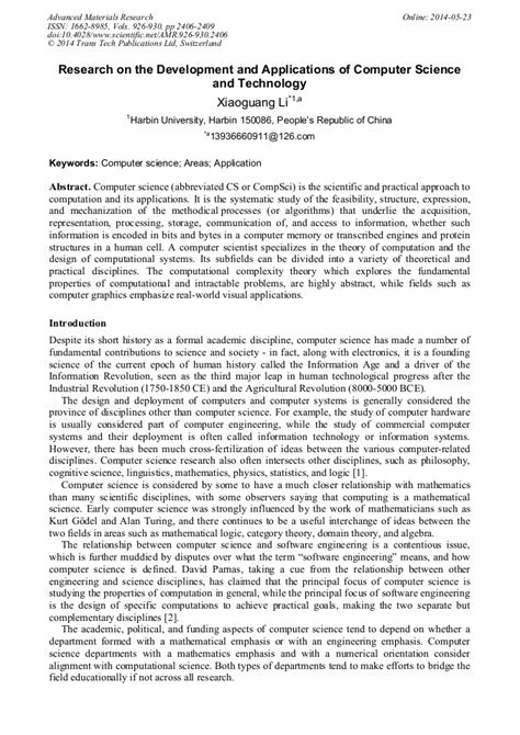 Research On The Development And Applications Of Computer Science And Technology