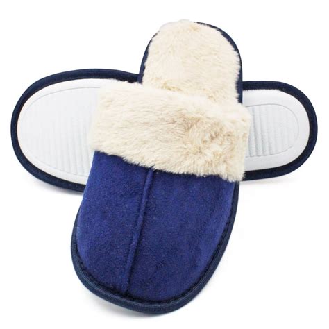 Lavra Womens Furry Slipper Faux Fur Trim Mule Slide Slip On Indoor