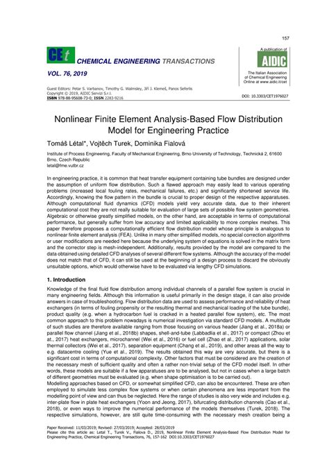 PDF Nonlinear Finite Element Analysis Based Flow Distribution Model For Engineering Practice