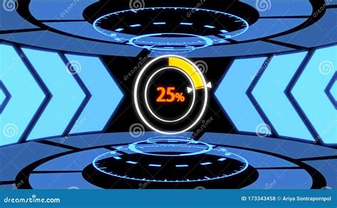 3d loading screen hud in technology laboratory with arrow path lights
